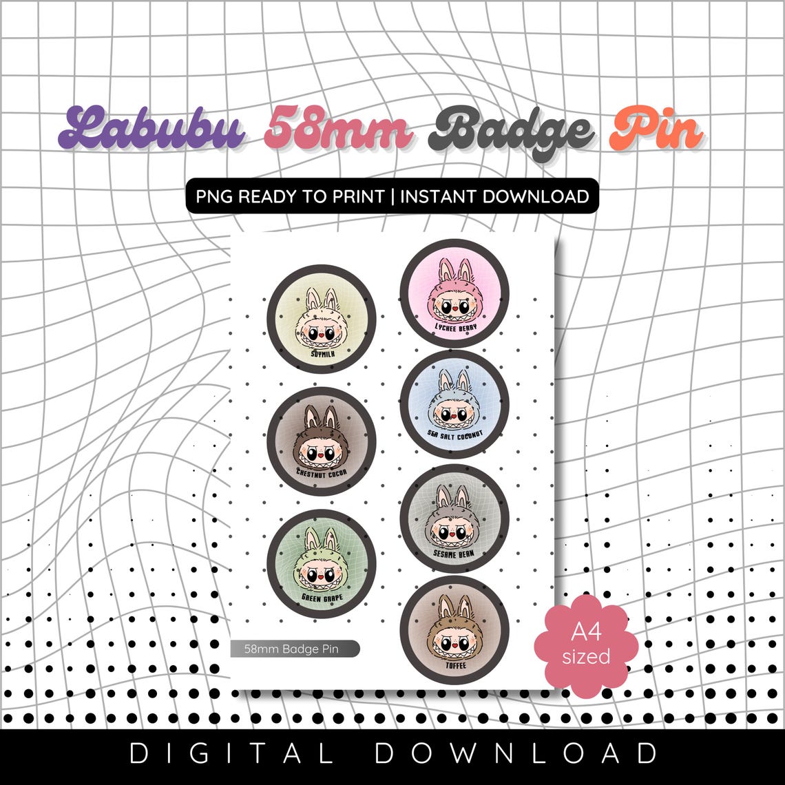 LABUBU 58mm Badge Pin Template, Labubu Button Pins, Print and Cut PNG ...