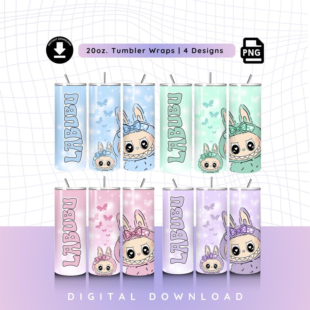 Pack of 4 20oz LABUBU Tumbler Wrap, Sublimation PNG, Tumbler PNG ...