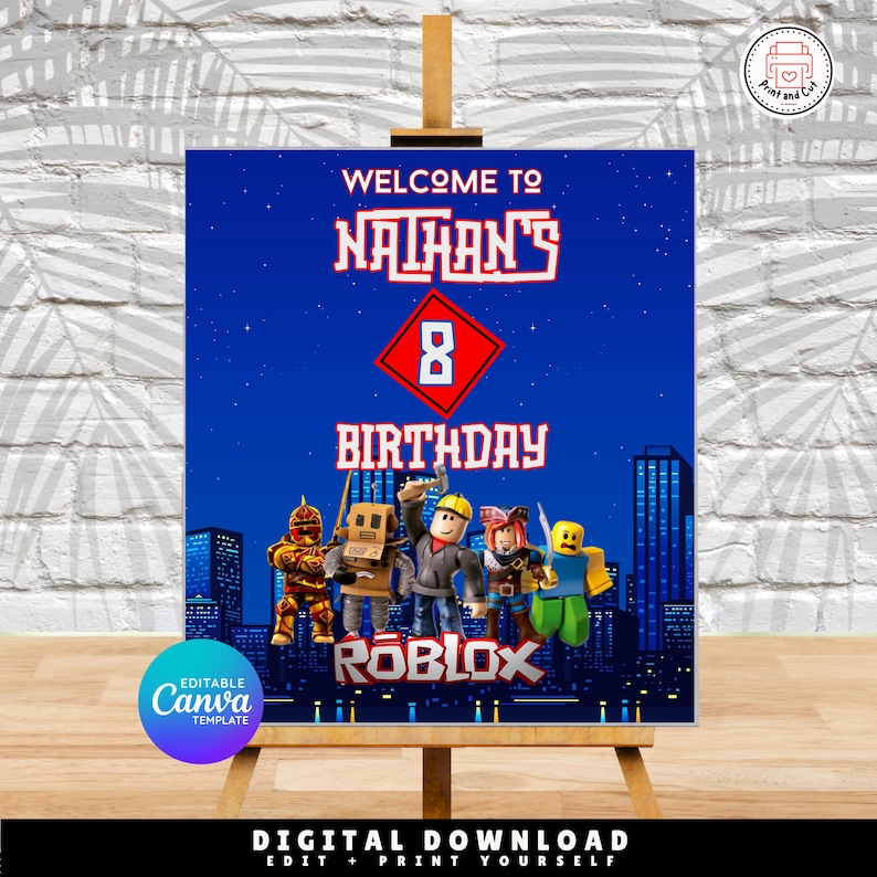 Editable Game Theme Welcome Sign, Pack of 3 Roblox Birthday Favor ...