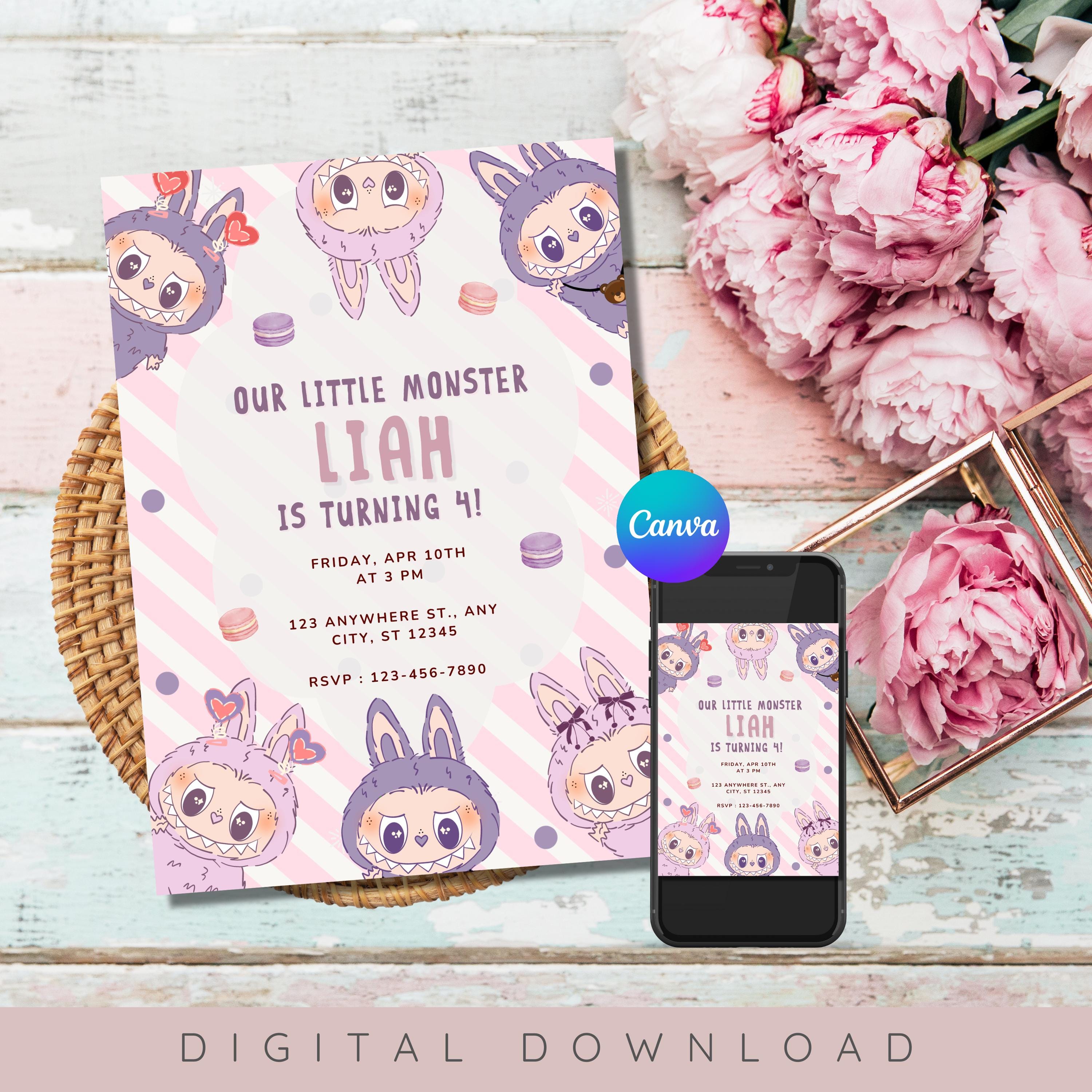 Editable Labubu Pastel Birthday Invite, Printable Editable Invite ...