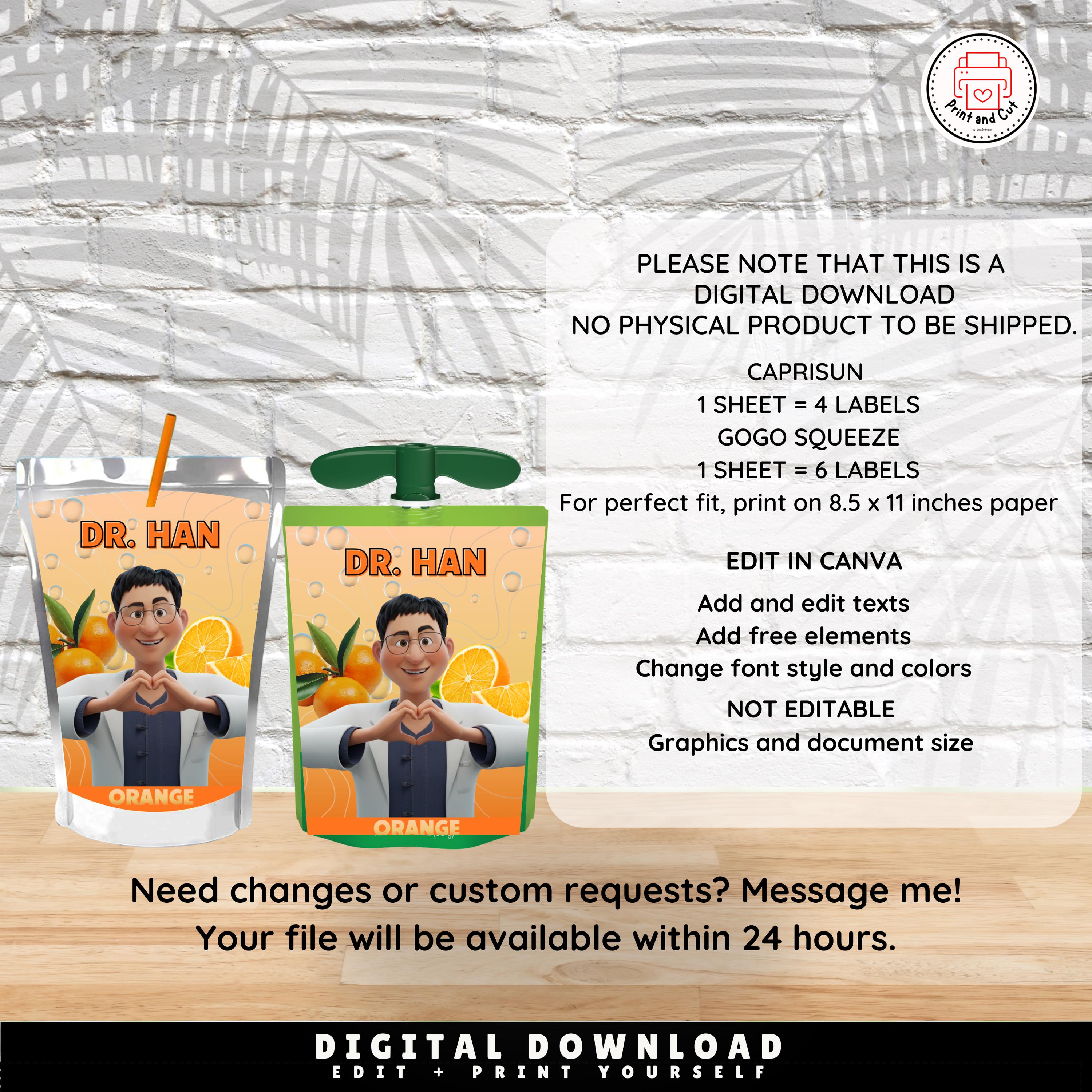 Kpop Dr. Han Drink Label, Editable Party Favor, Huntrix Design (digital ...
