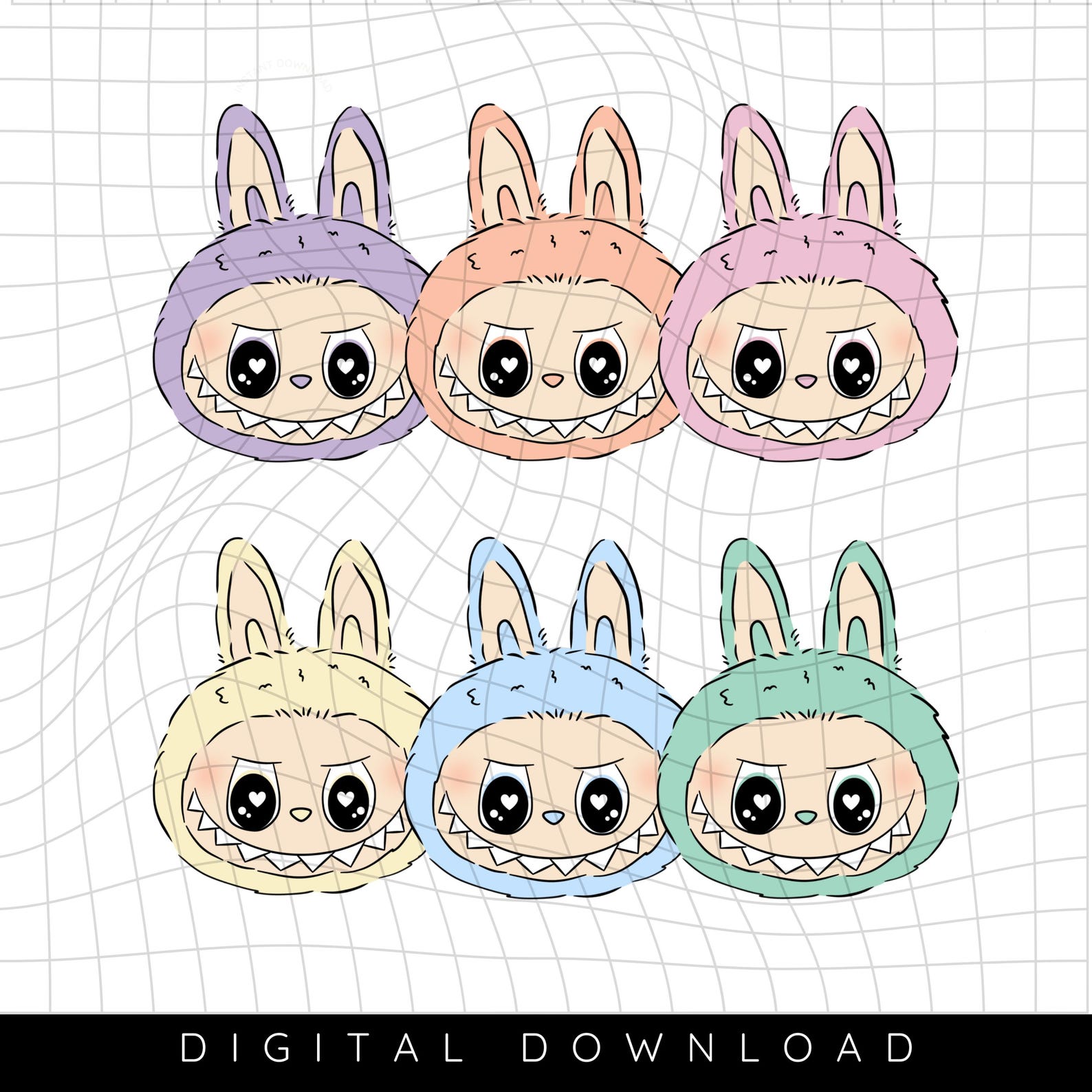 38 cabezas de LABUBU (imágenes prediseñadas, PNG), diseño de Labubu ...
