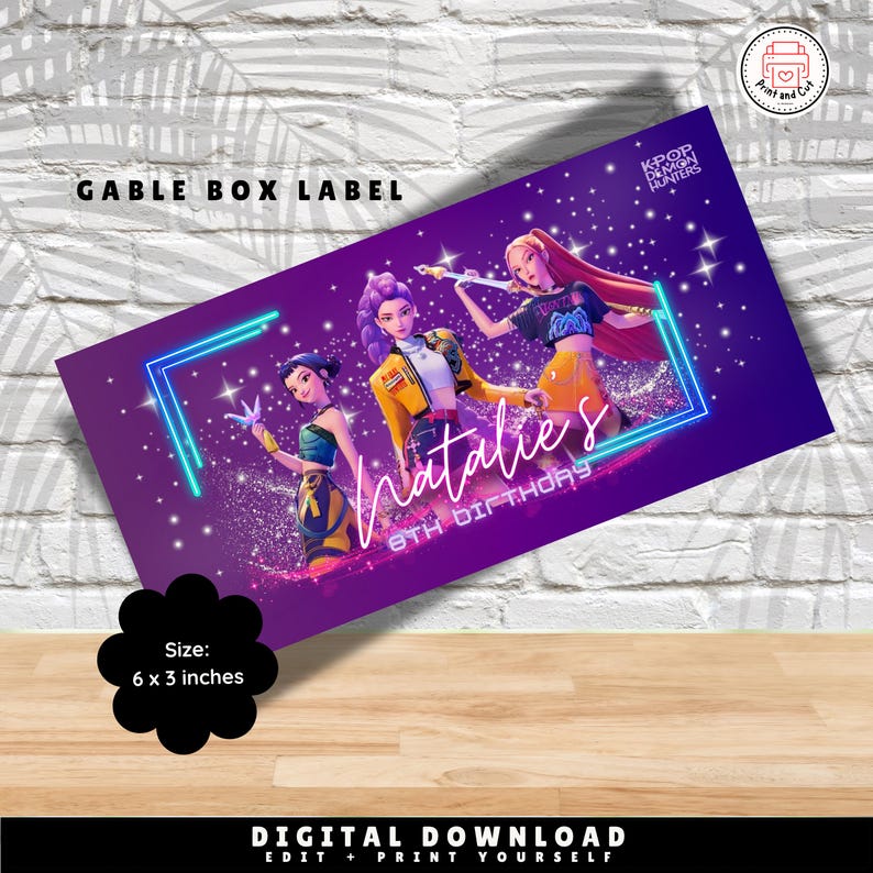 Editable Kpop Demon Hunters Gable Box Decor Label, Party Printable ...