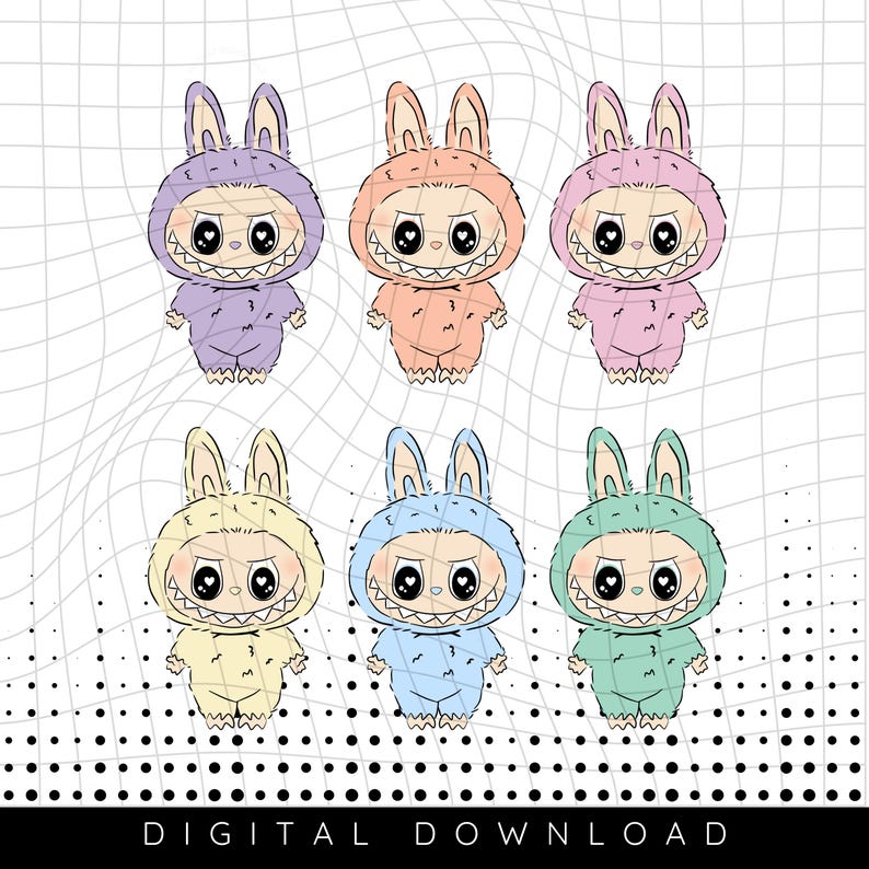 Pacote com 38 LABUBU Clipart PNG, Labubu para adesivos, Imprimir e Recortar, Download ...