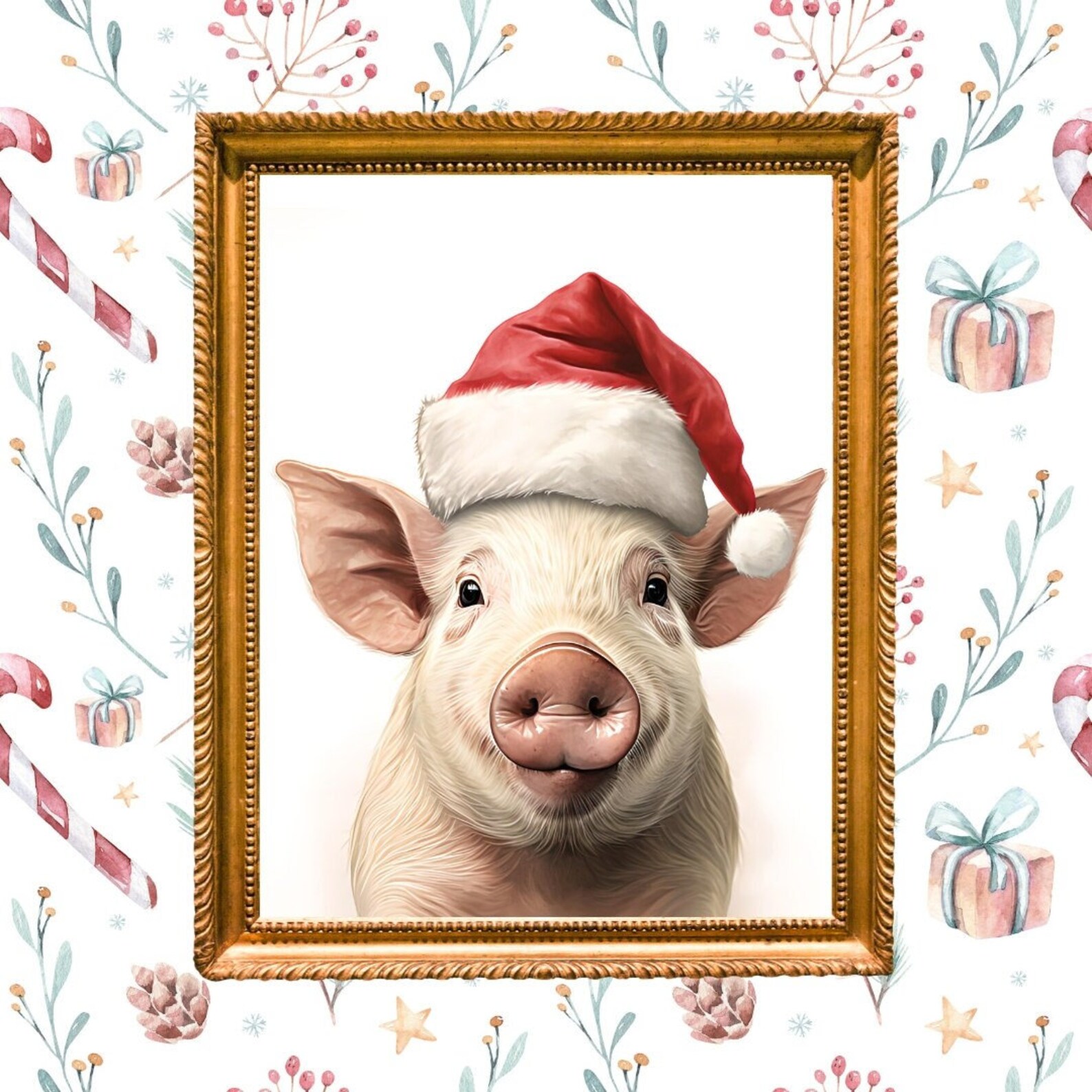 Christmas Wall Art, Christmas Animals Art, Christmas Prints, Pig in a ...