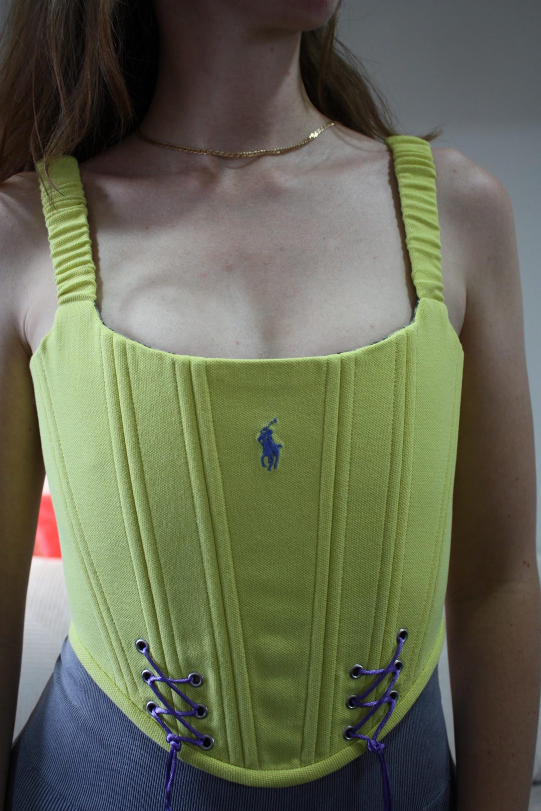 Sustainable Fashion Statement: Upcycled Yellow Polo Corset - Etsy