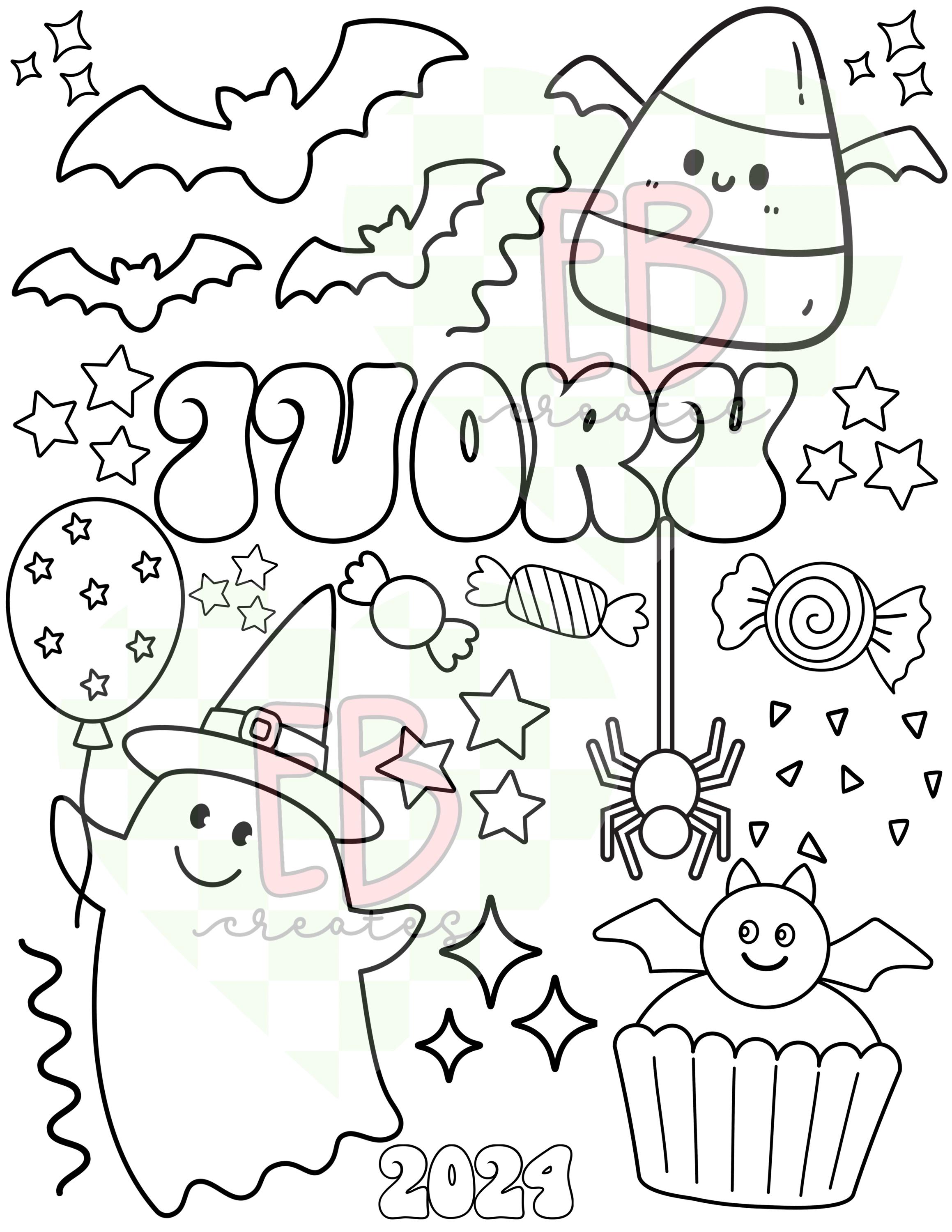 Custom Name Halloween Coloring Page - Etsy