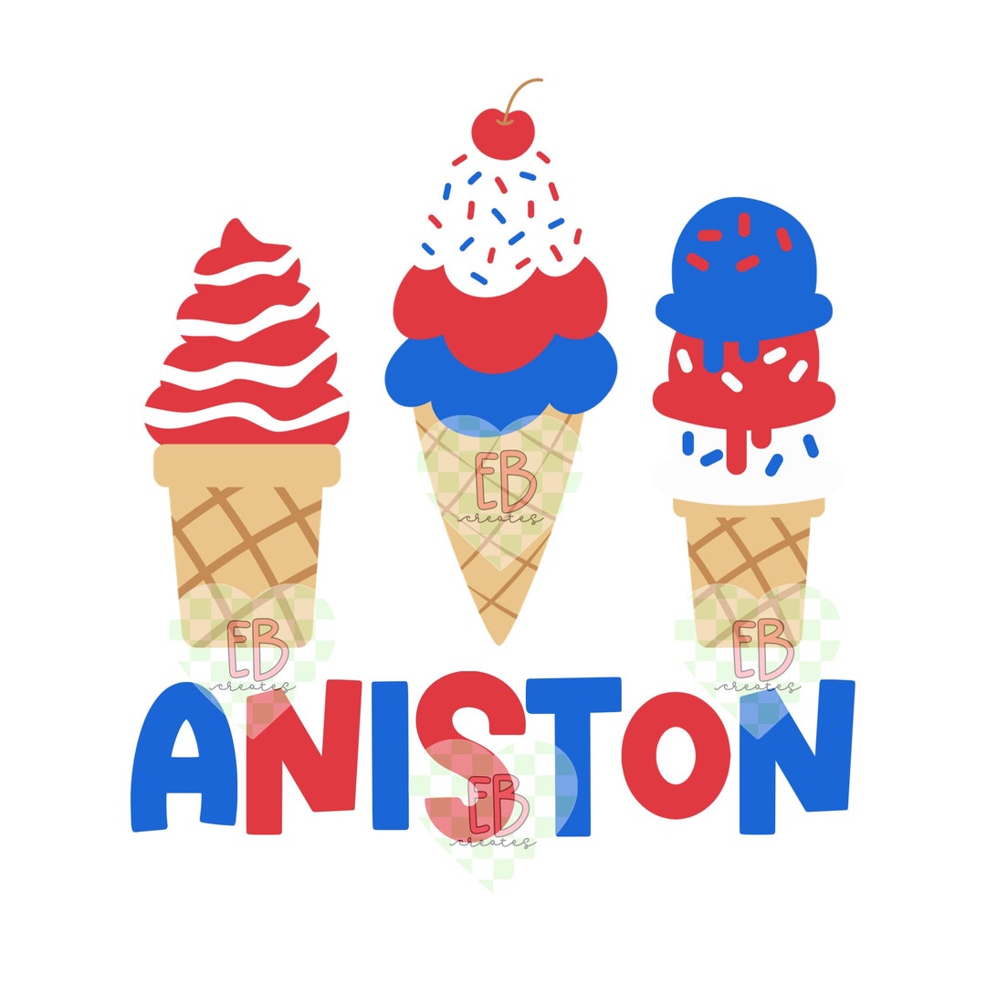 July Patriotic Ice Cream Custom Name PNG - Etsy