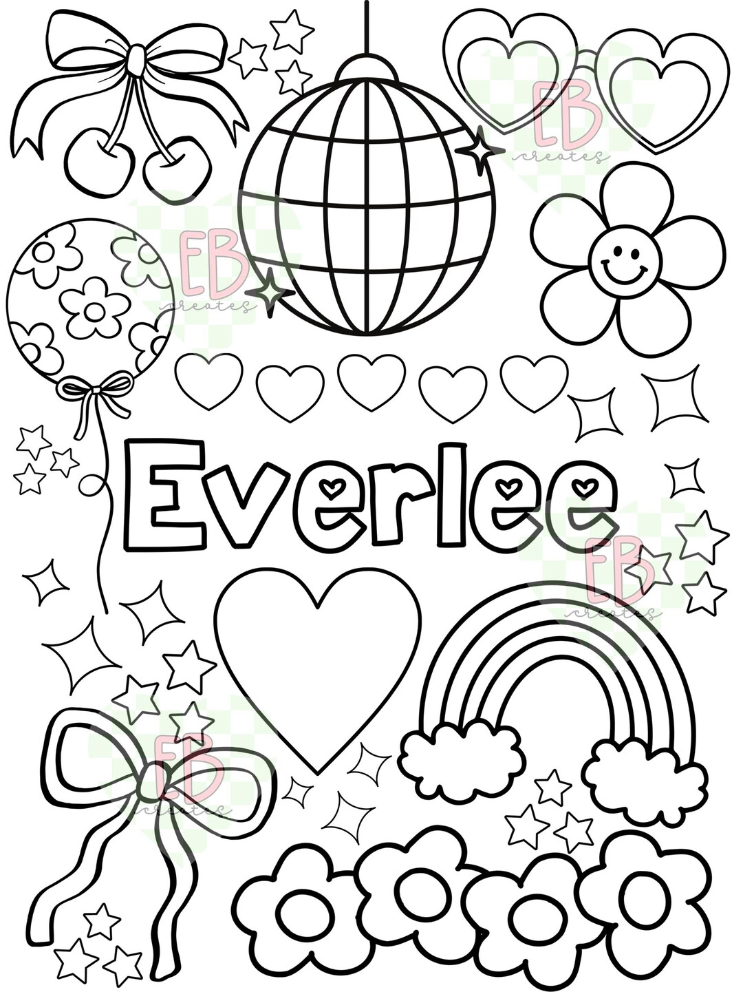 Custom Name Girly Printable Coloring Page - Etsy