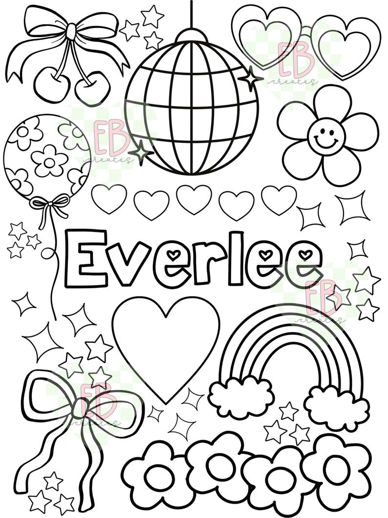 Custom Name Girly Printable Coloring Page - Etsy