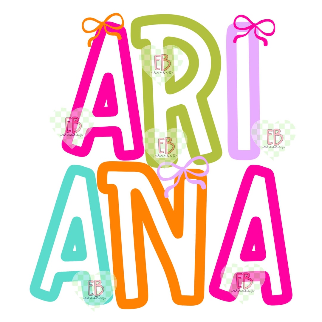 Custom Bright Name PNG | Neon Block Letters With Bow Accents ...