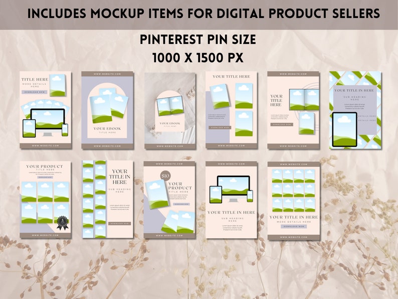 Pinterest Pin Template, Digital Product Mockup Template, Canva ...