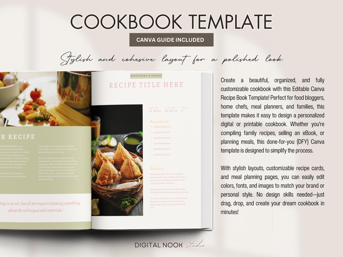 Cookbook Template Editable Recipe Book Custom Book Recipe Card Meal ...