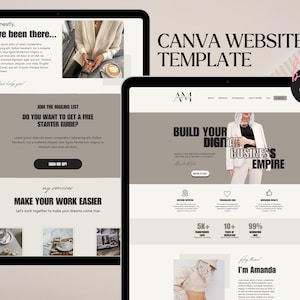 Canva Hyperlinked Website Template Beige Aesthetic Page Coaching Course Creator VA Business Web ...