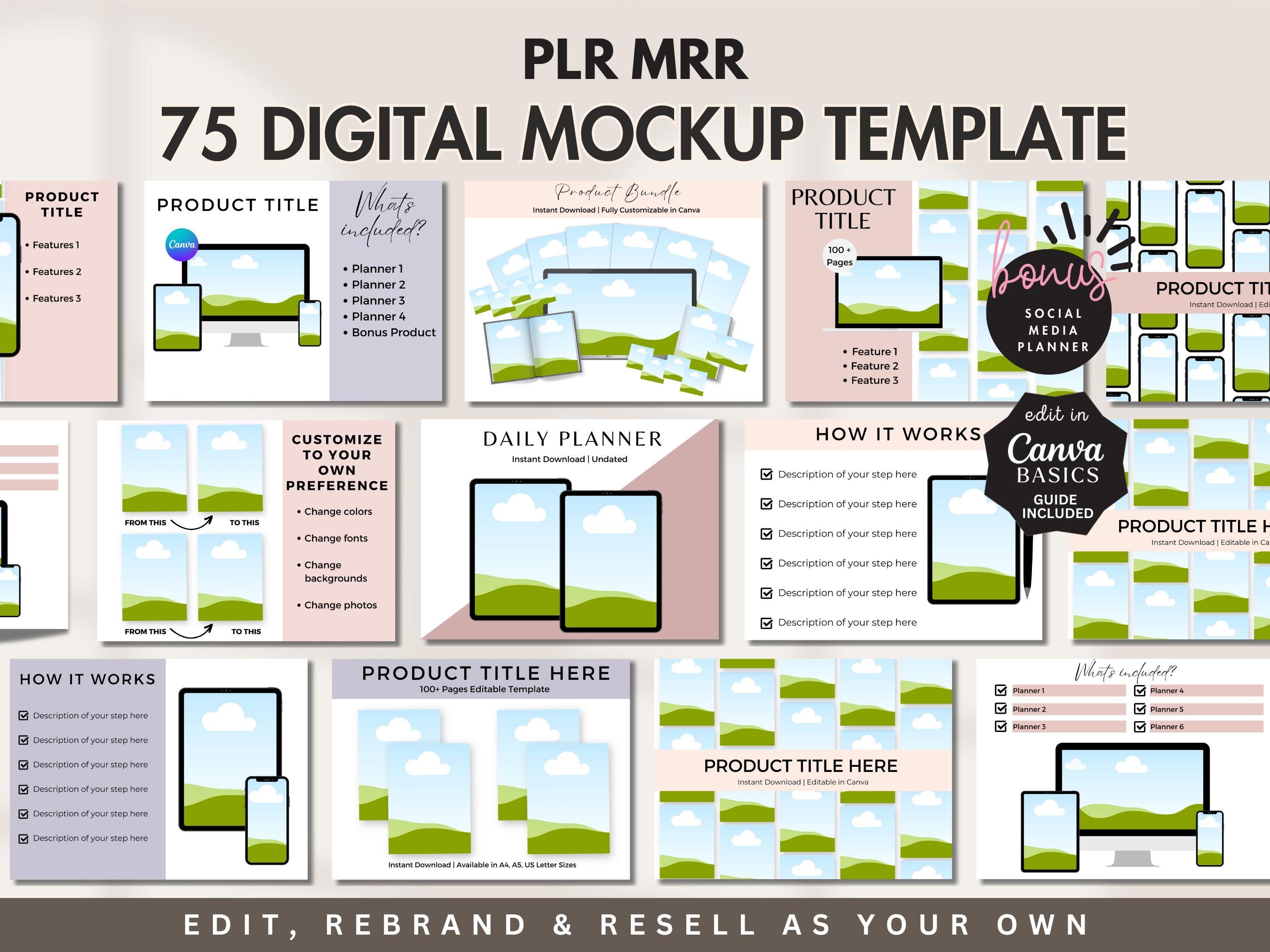 Etsy Listing Mockup Bundle PLR MRR Digital Product Ebook Mockup Canva ...