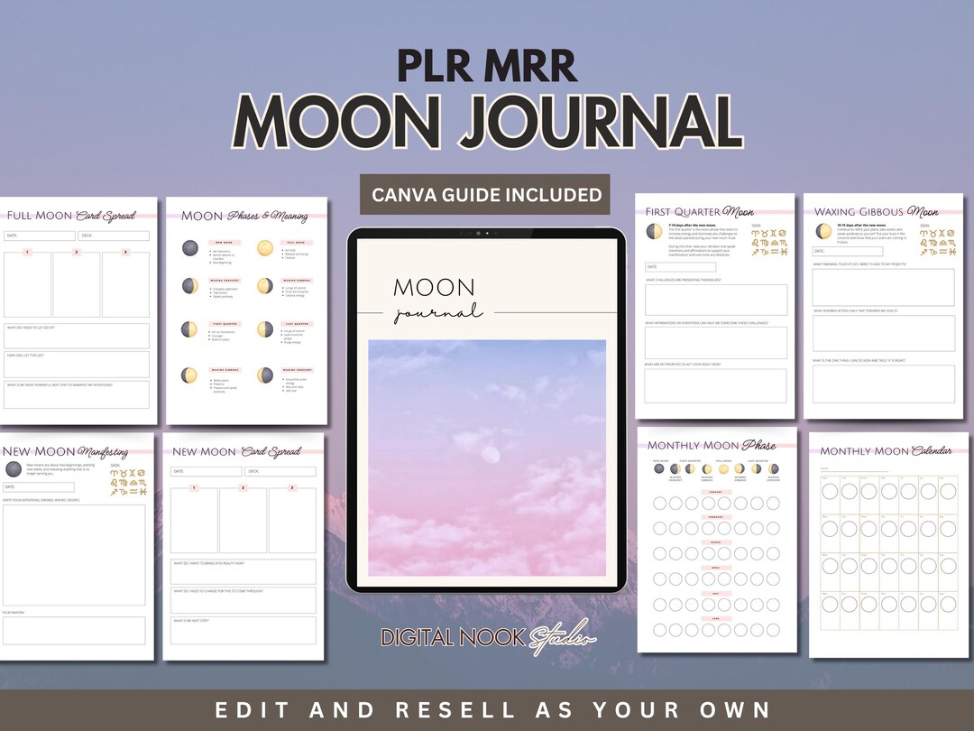 PLR Moon Journal Planner, PLR Planner, Moon Calendar, Done for You Canva Editable Template ...