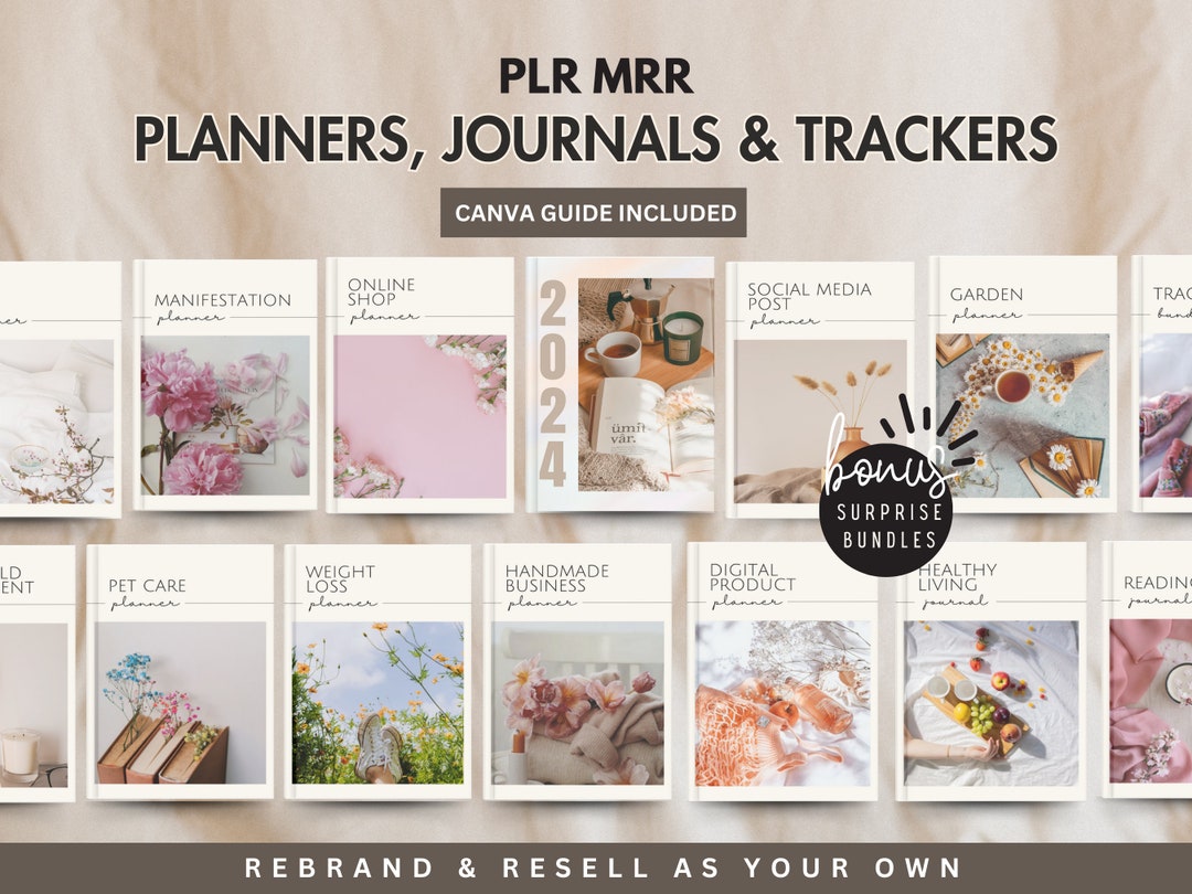 PLR Digital Planner, PLR Journal Tracker Template, Canva Editable ...