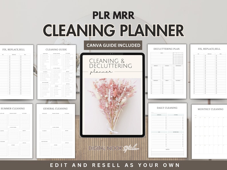 Cleaning Checklist, PLR Cleaning Planner, PLR Cleaning Decluttering Schedule, Done for You ...