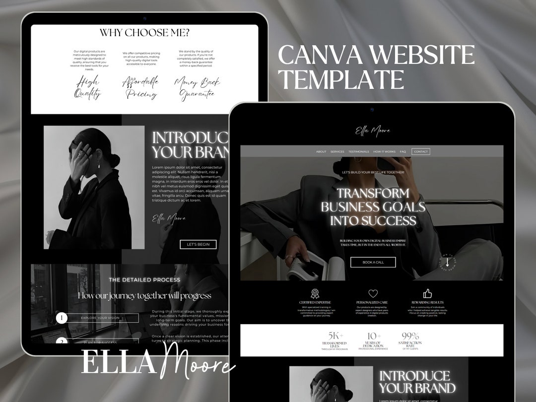 Canva Hyperlinked Website Template Black Aesthetic Page Coaching Course Creator VA Business Web ...