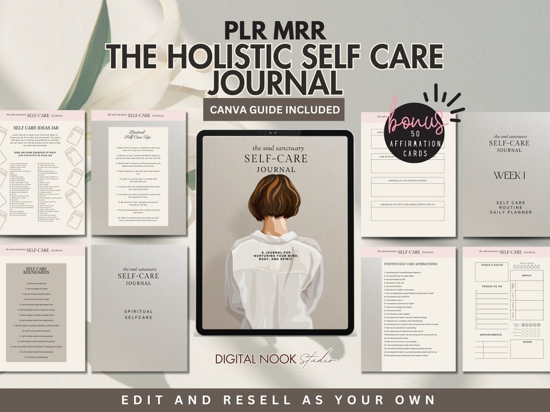 PLR Planner Holistic Self Care Journal Done for You Self Love Workbook Mental Health Canva ...