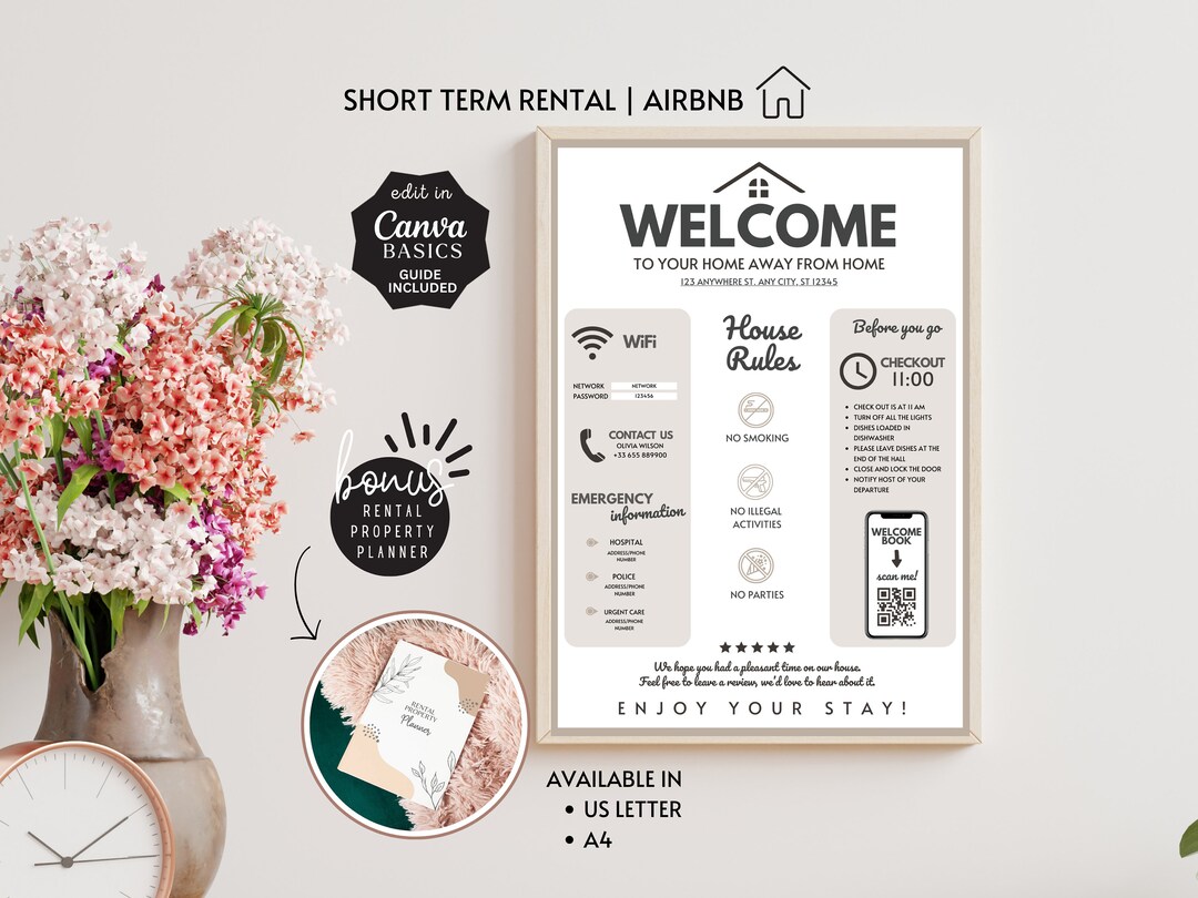 Welcome Sign for Airbnb Hosts, Editable Airbnb Welcome Guide Signage ...