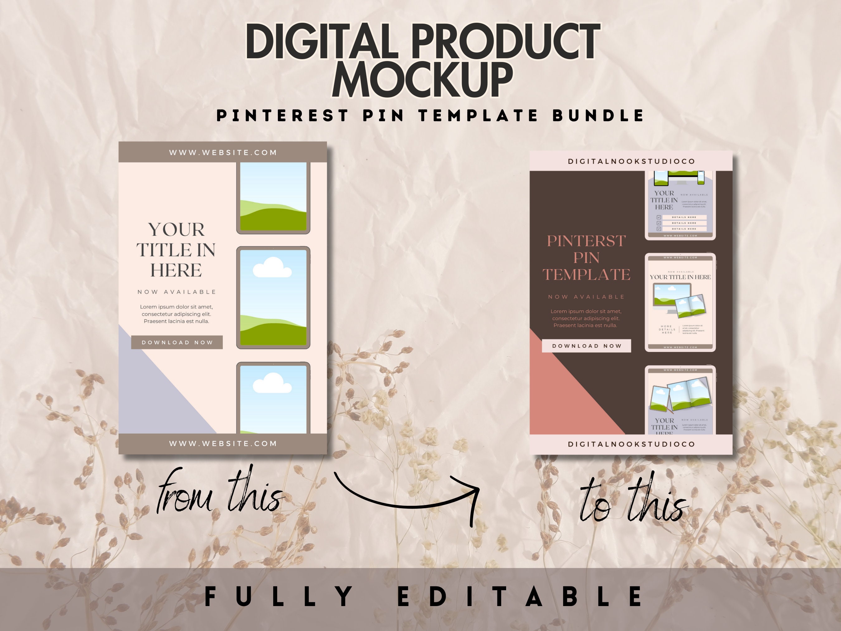 Pinterest Pin Template, Digital Product Mockup Template, Canva ...