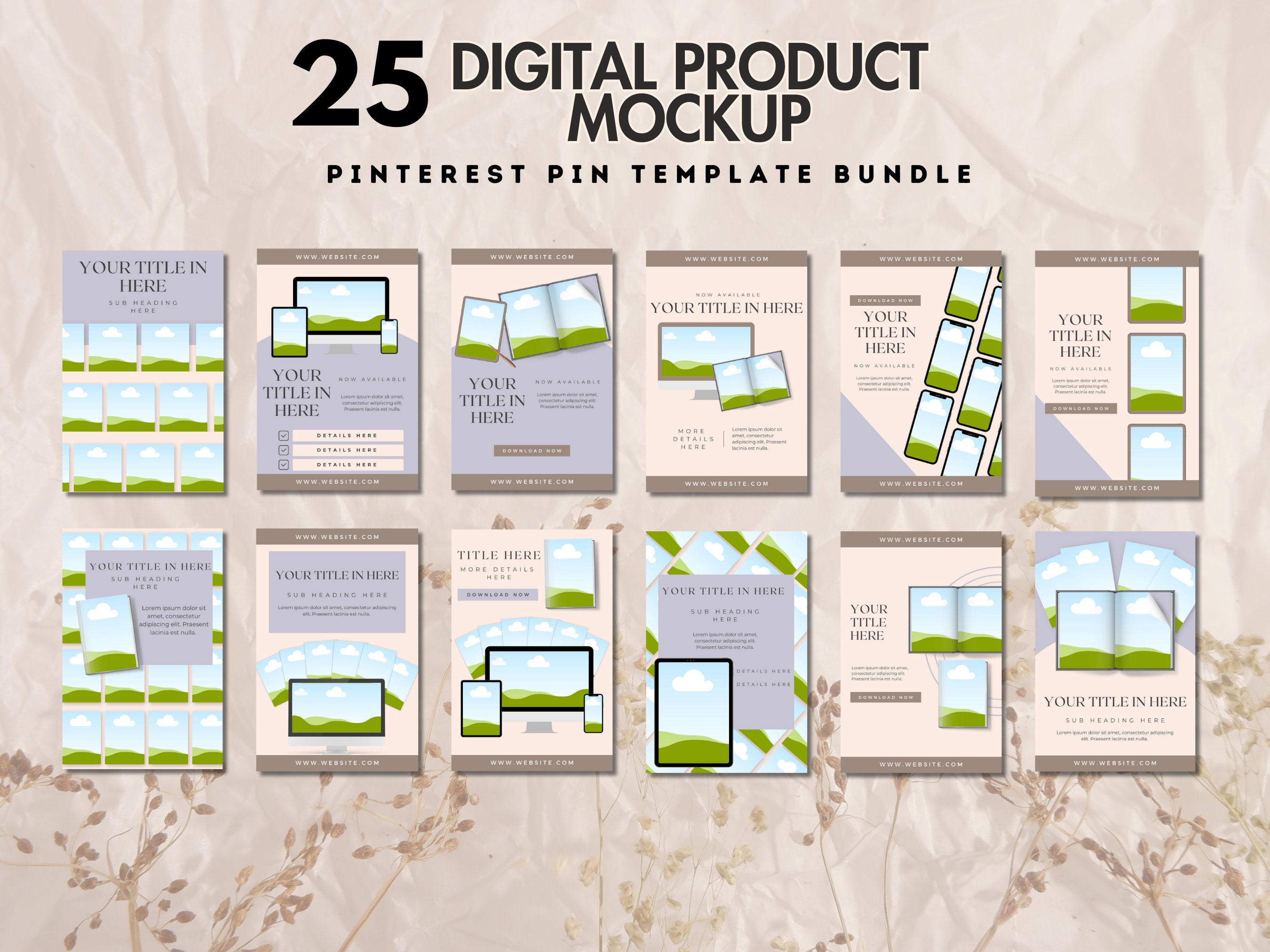 Pinterest Pin Template, Digital Product Mockup Template, Canva ...