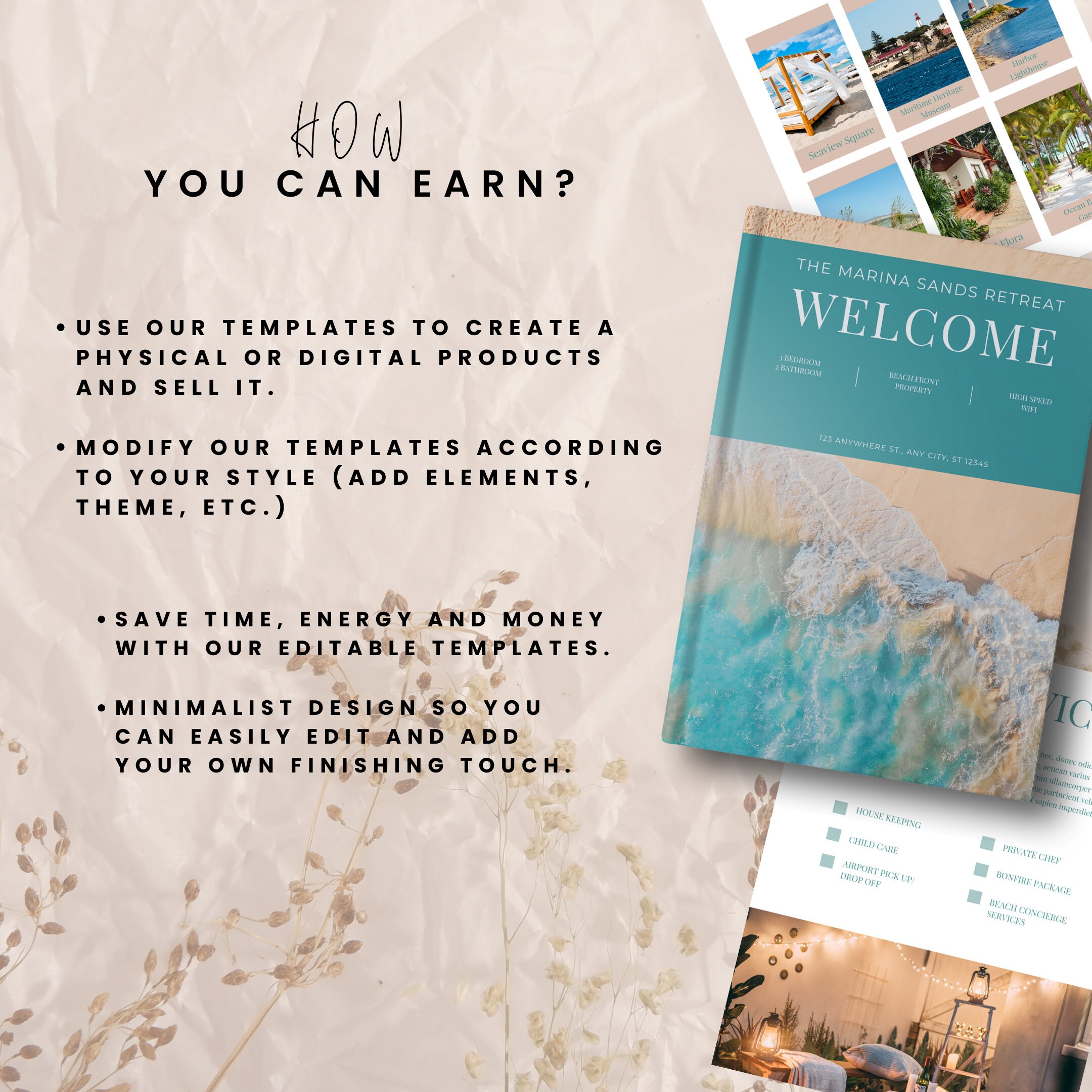 PLR Airbnb Welcome Book, Editable Guest Book Template, Beach Front Welcome Book, Airbnb Sign ...