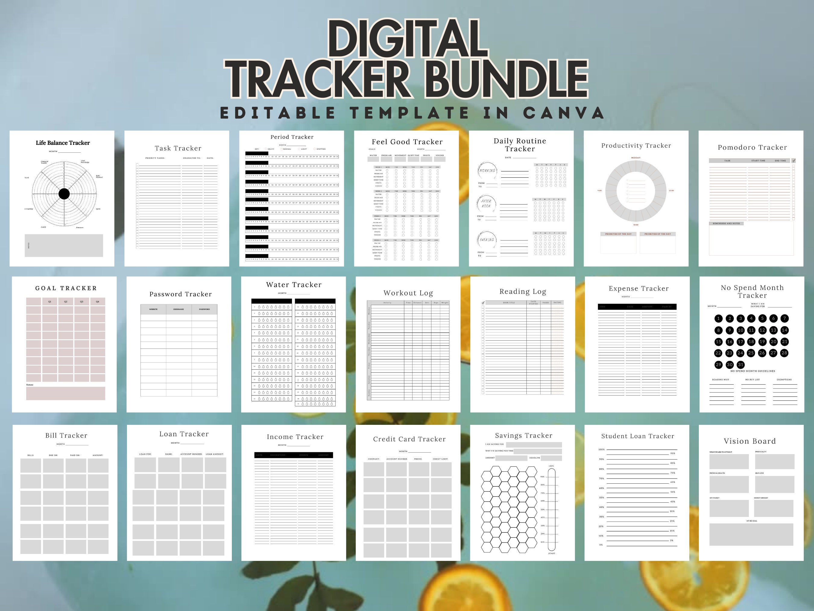 Digital Notebook Tracker Template, Tracker Collection, PLR MRR Planner ...