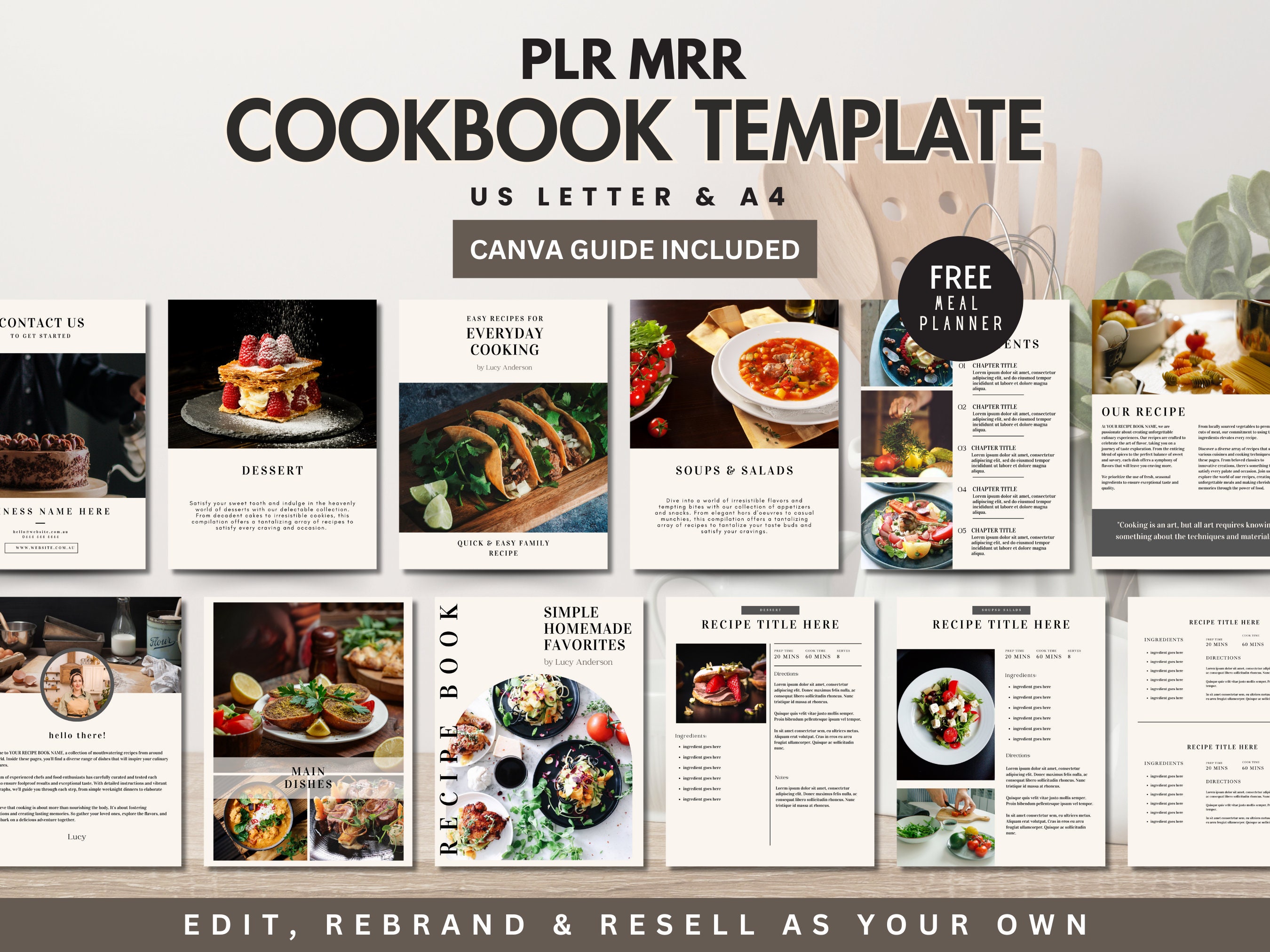 PLR Cookbook Template Editable Canva Recipe Book Ebook Pages Private ...