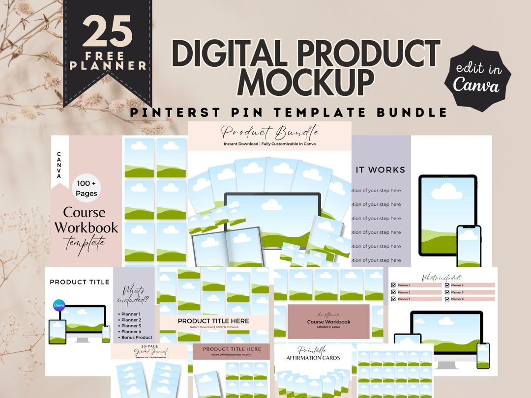 Pinterest Pin Template, Digital Product Mockup Template, Canva ...