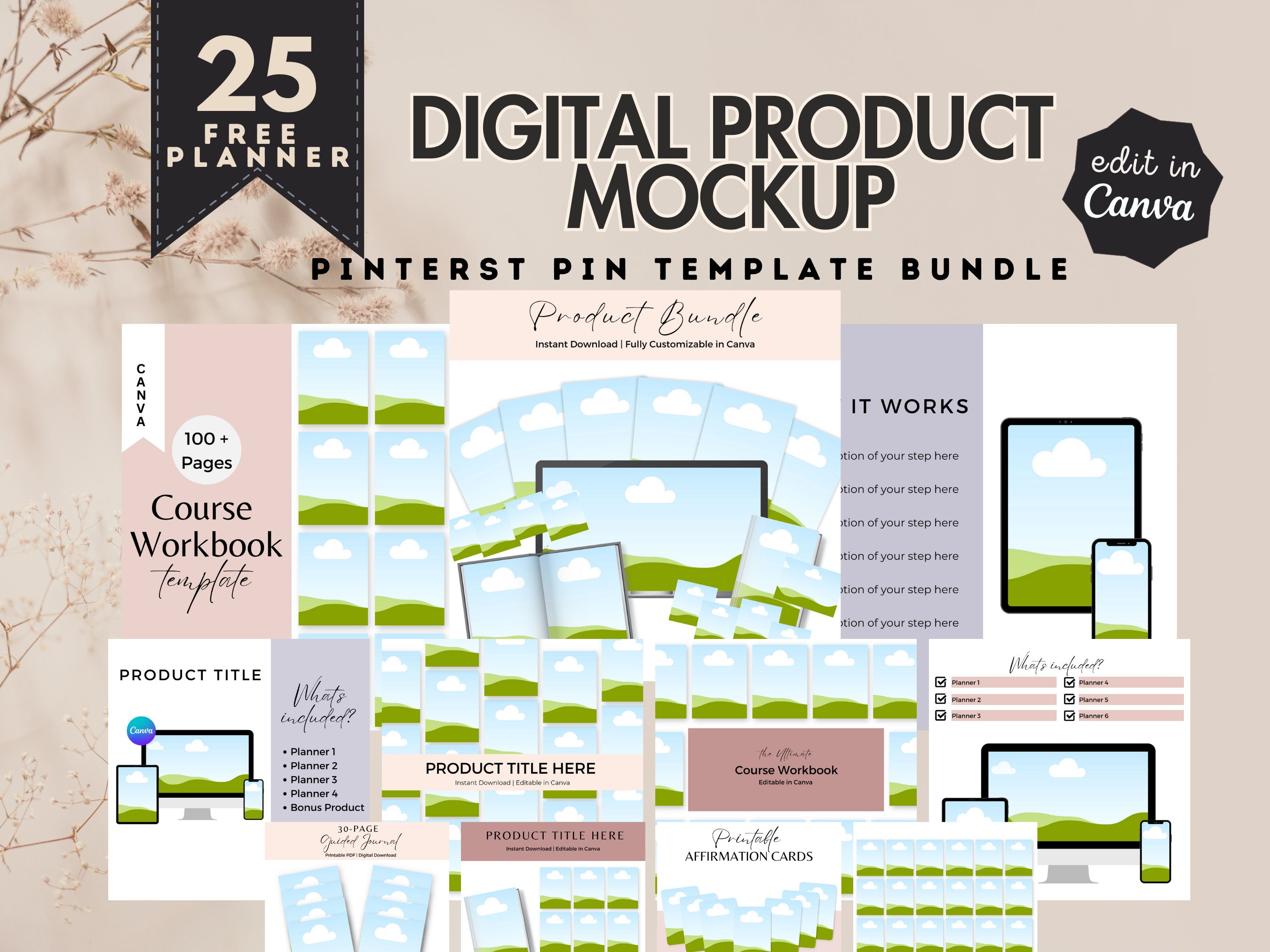 Pinterest Pin Template, Digital Product Mockup Template, Canva ...