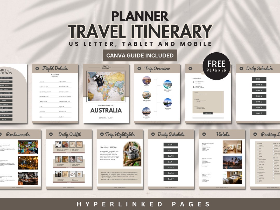 Travel Itinerary Template Minimalist Vacation Planner Editable Trip ...