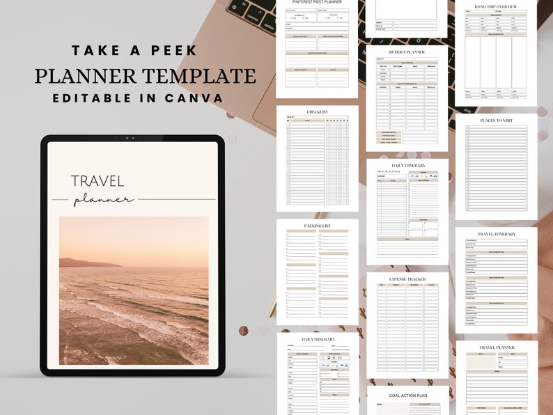 PLR Travel Planner Printable Canva Editable Digital Travel Itinerary ...