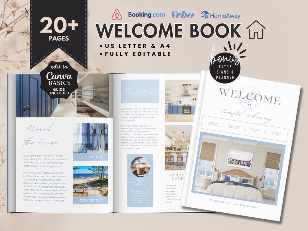 Coastal Vacation Rental Book, Canva Editable Rental Signs, Vacation ...