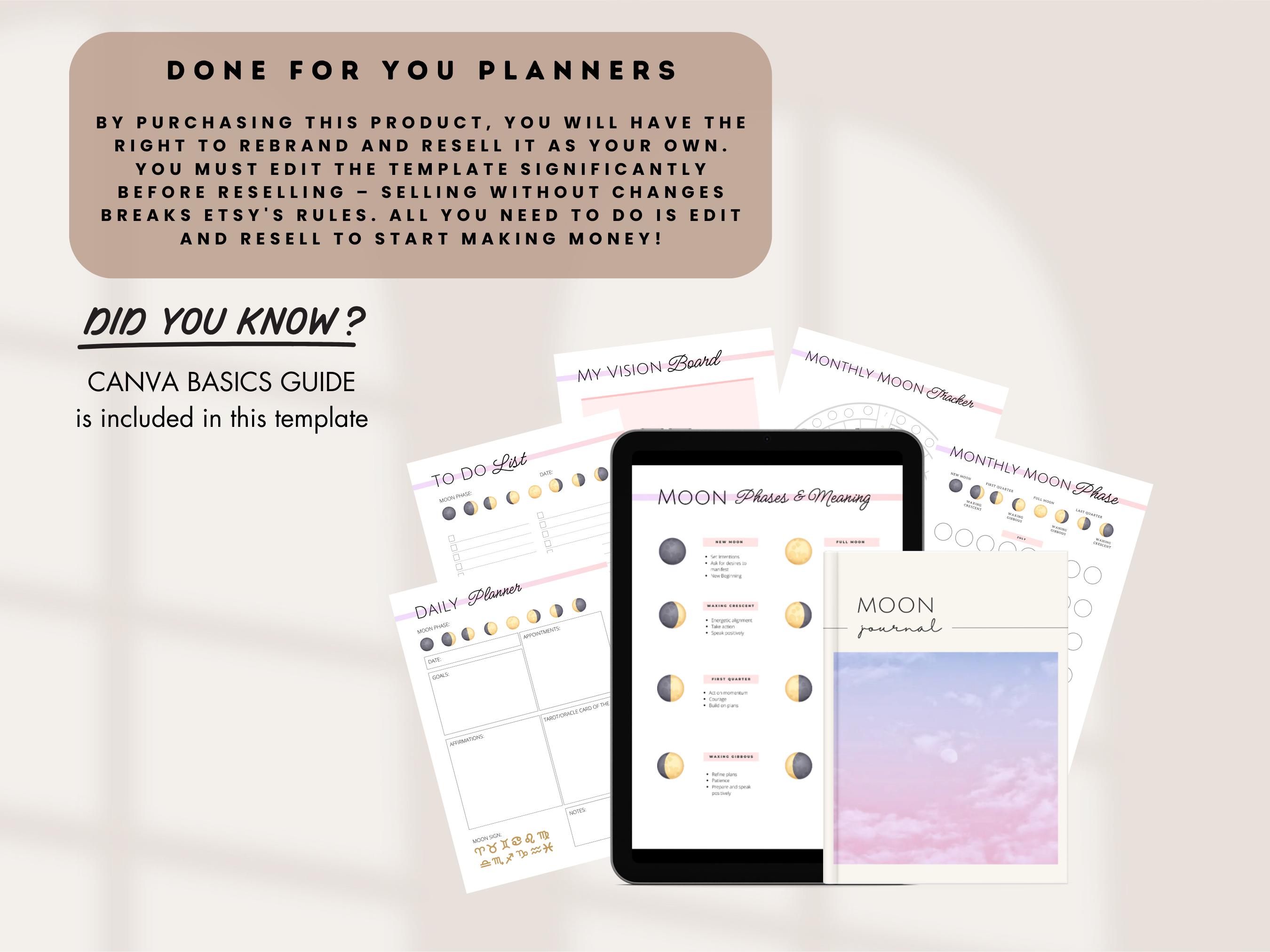 PLR Moon Journal Planner, PLR Planner, Moon Calendar, Done for You ...