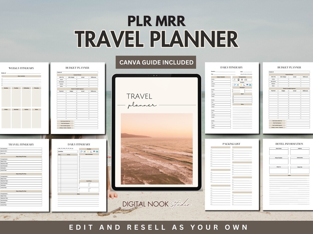 PLR Travel Planner Printable Canva Editable Digital Travel Itinerary ...
