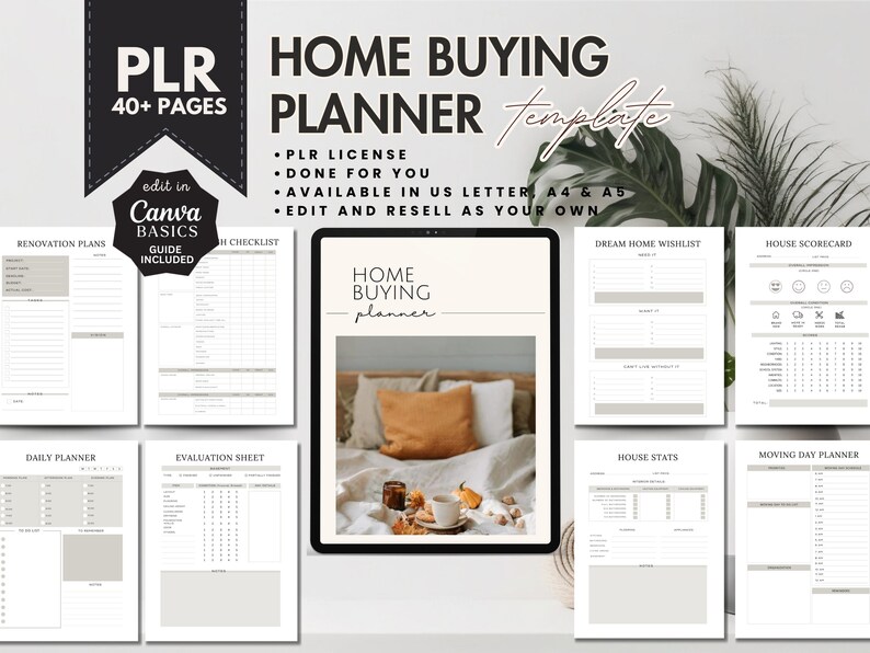 PLR Home Buying Planner Template Editable Canva House Hunting Checklist ...