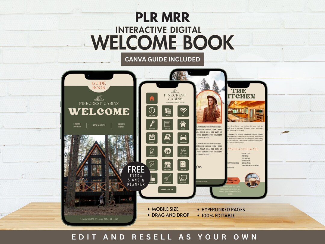 PLR Digital Product Airbnb Welcome Book Canva Editable Mobile Guest ...
