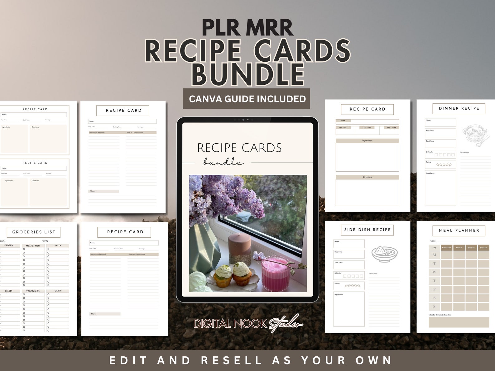PLR Recipe Cards Bundle Meal Planner Template Done for You Canva ...