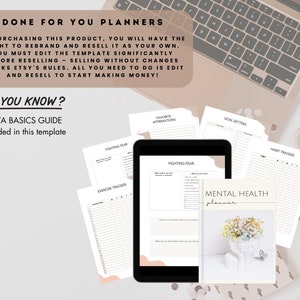PLR Mental Health Planner Done for You Planner Template Canva Editable Self Care Anxiety ...