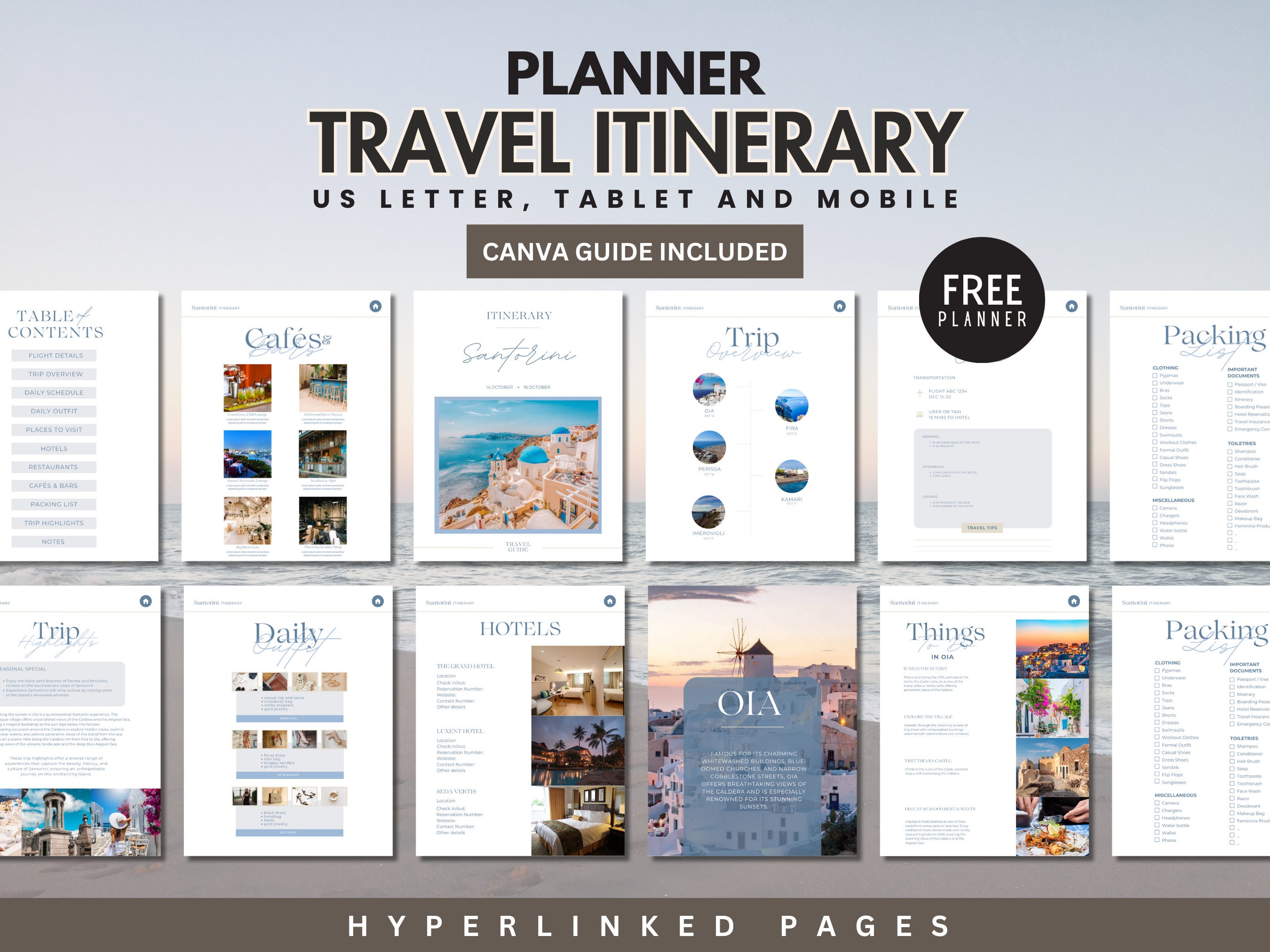 Travel Itinerary Template Coastal Vacation Planner Mobile Editable Trip ...