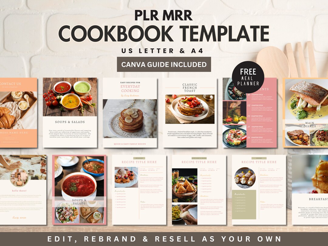 PLR Cookbook Template Editable Canva Recipe Book Ebook Pages Private ...