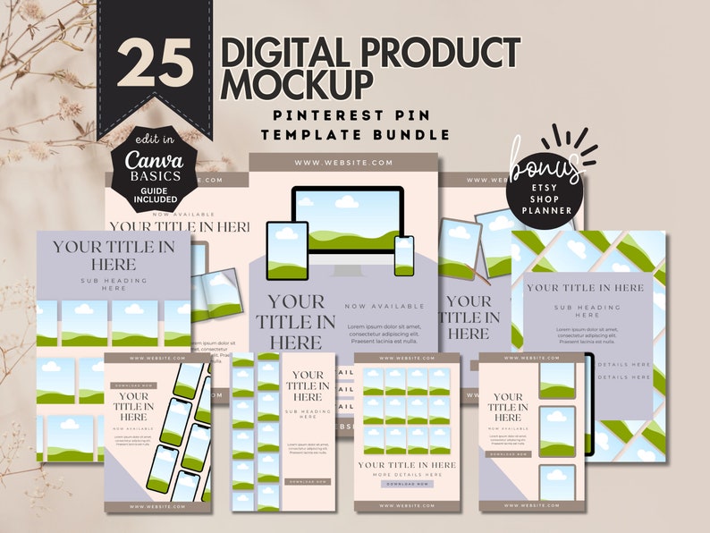 Pinterest Pin Template, Digital Product Mockup Template, Canva ...