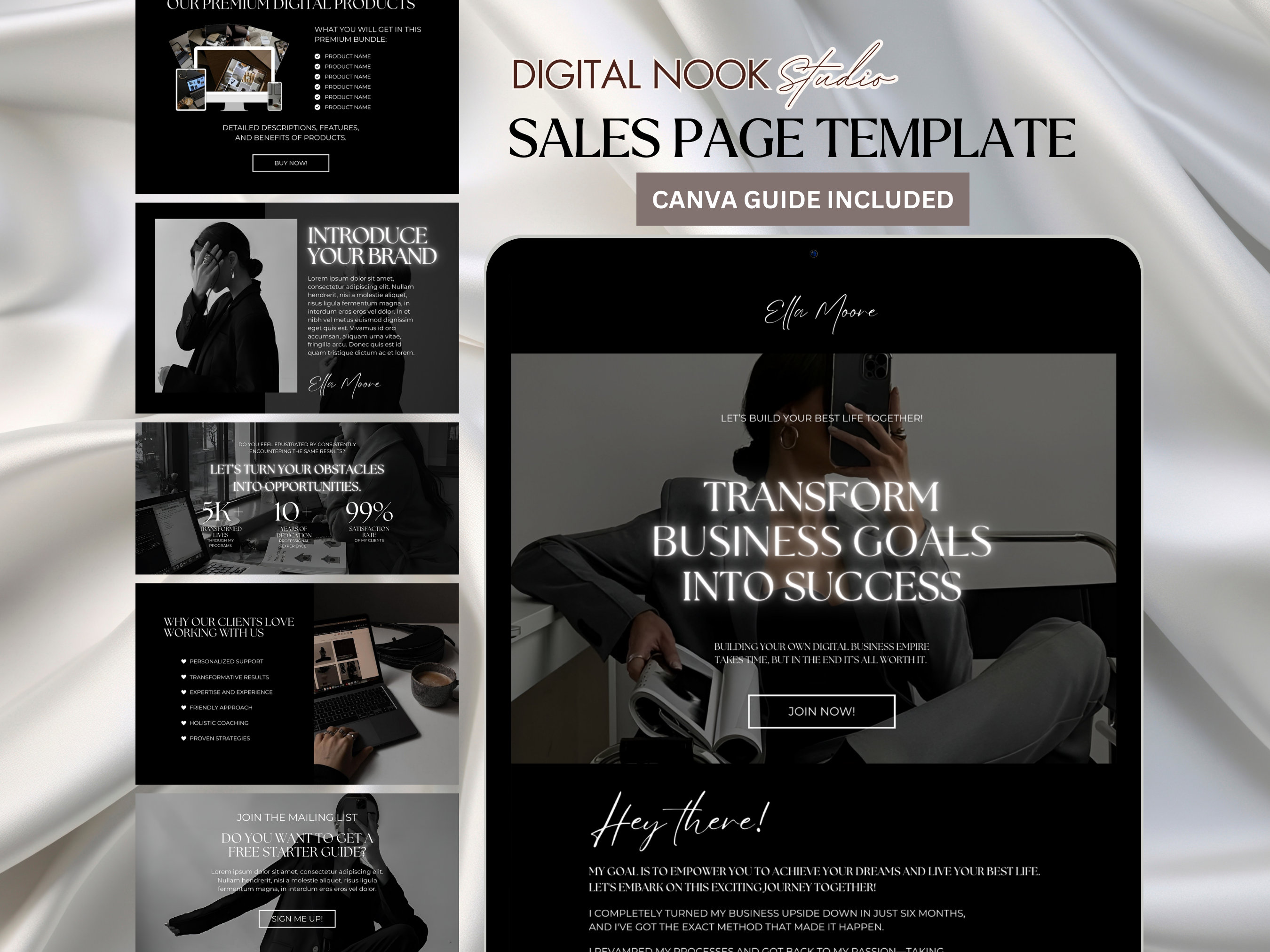 Black Aesthetic Sales Page Template Canva Website Digital Product ...