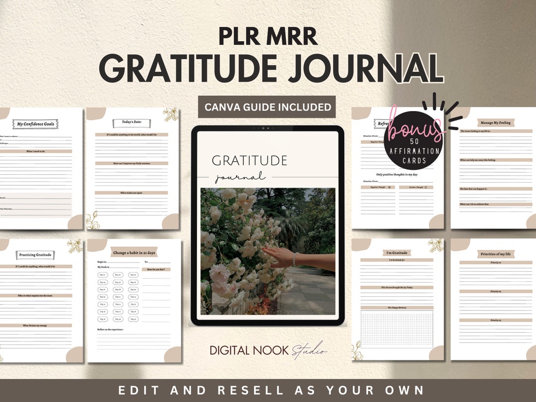 PLR Planner Gratitude Journal Template Done for You Canva Editable MRR ...