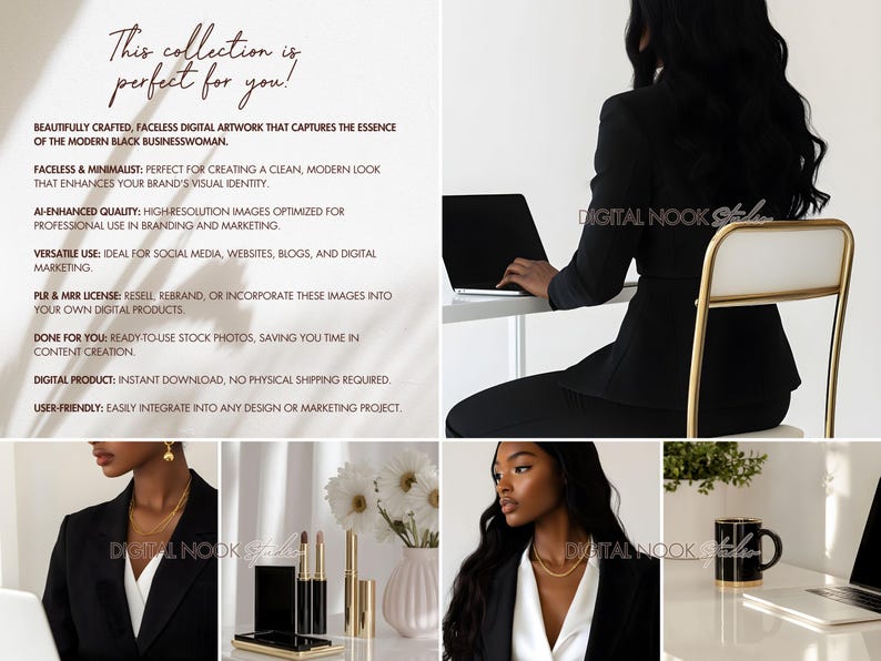 Melanin Aesthetic Woman Stock Images Faceless Girl Boss Stock Photo Marketing Luxury PLR MRR AI ...