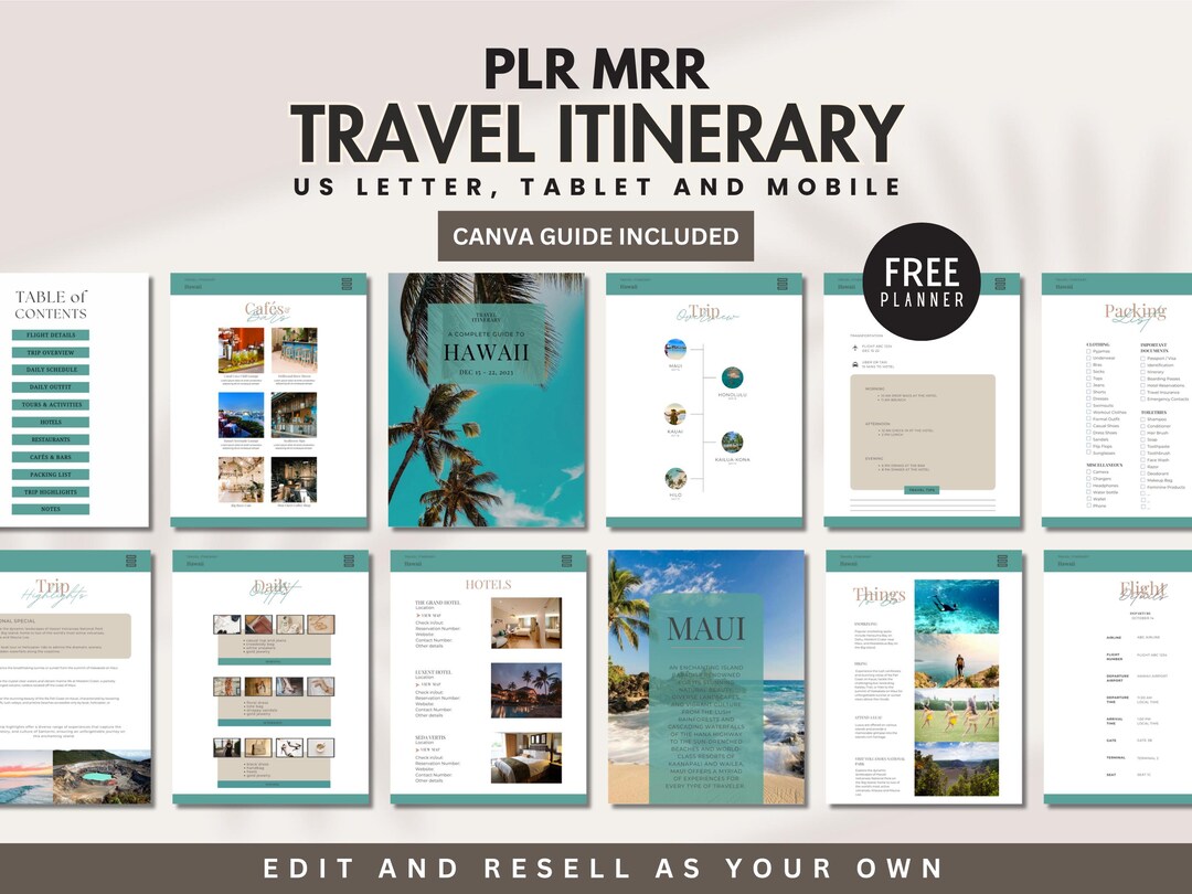 MRR PLR Travel Itinerary Planner Template for Resell Private Label ...