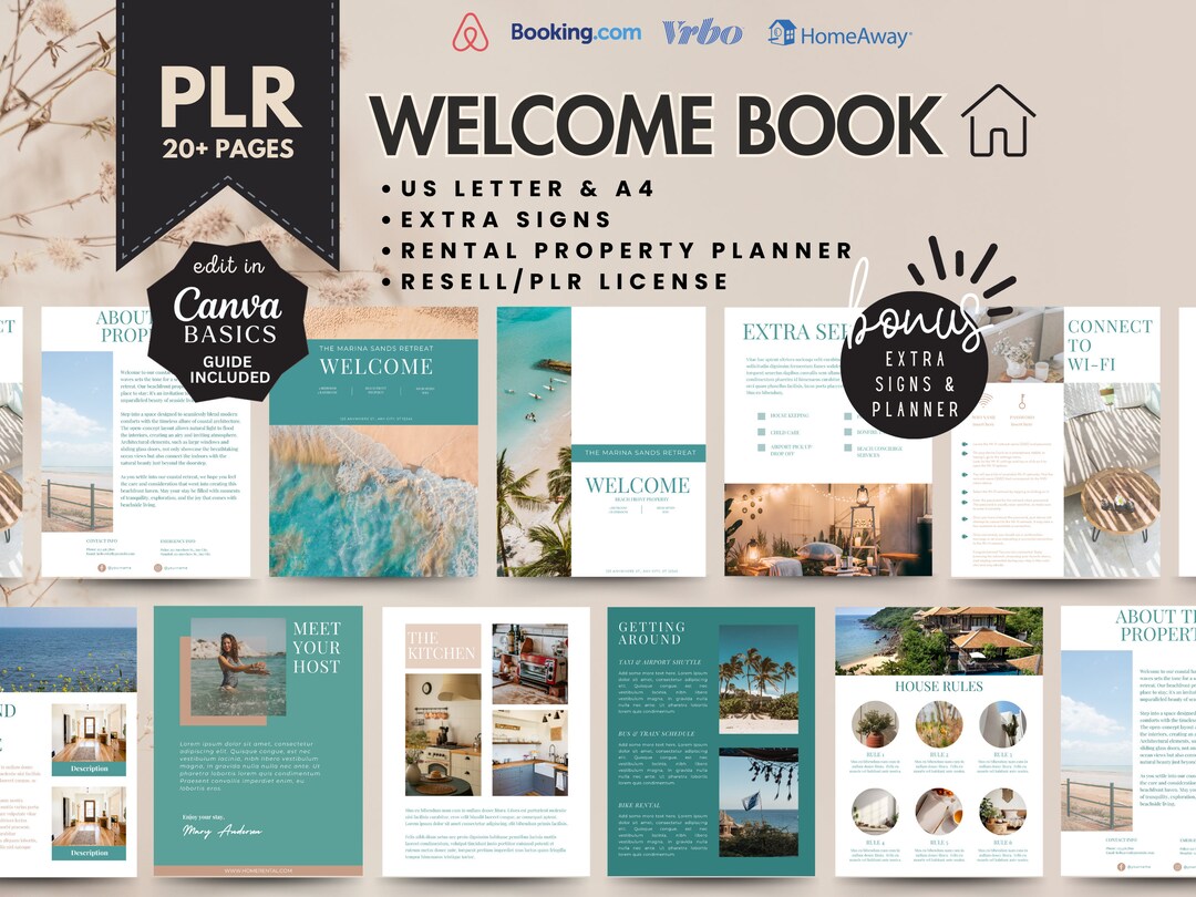 PLR Airbnb Welcome Book, Editable Guest Book Template, Beach Front ...