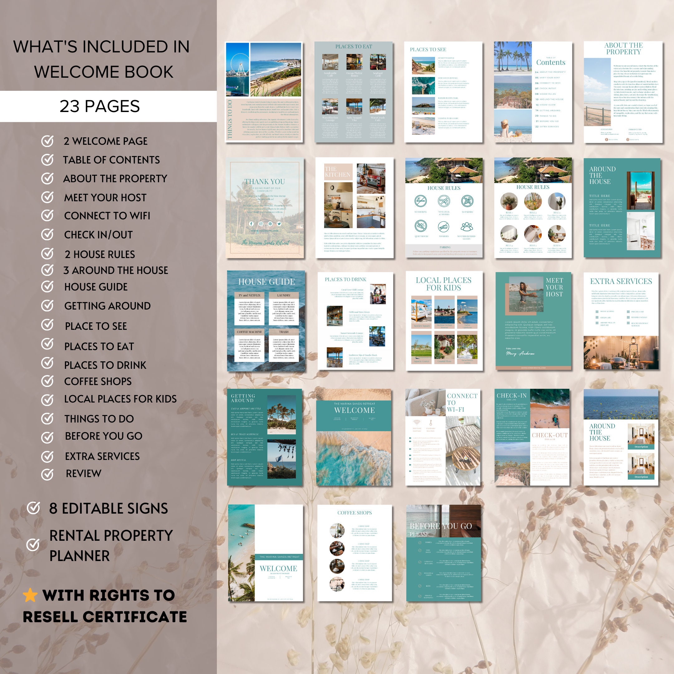 PLR Airbnb Welcome Book, Editable Guest Book Template, Beach Front Welcome Book, Airbnb Sign ...
